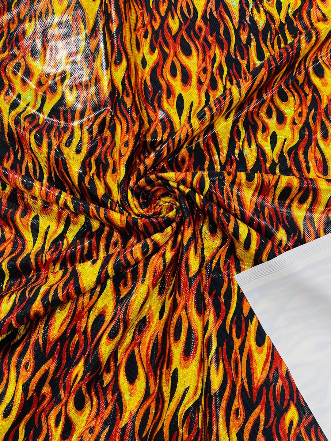 Fire Holographic Flames Foil Printed Spandex Fabric by the Yard | Multi ...