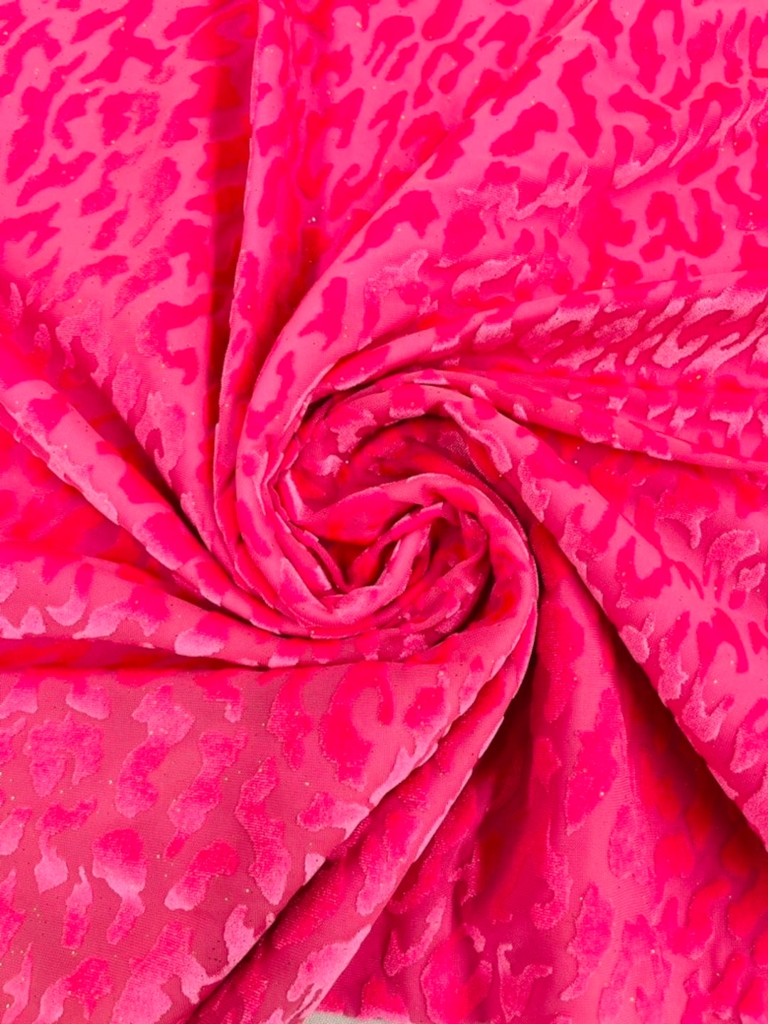 Hot Pink Leopard Design With Glitter, Burnout Velvet 4 Way Stretch 58/ ...