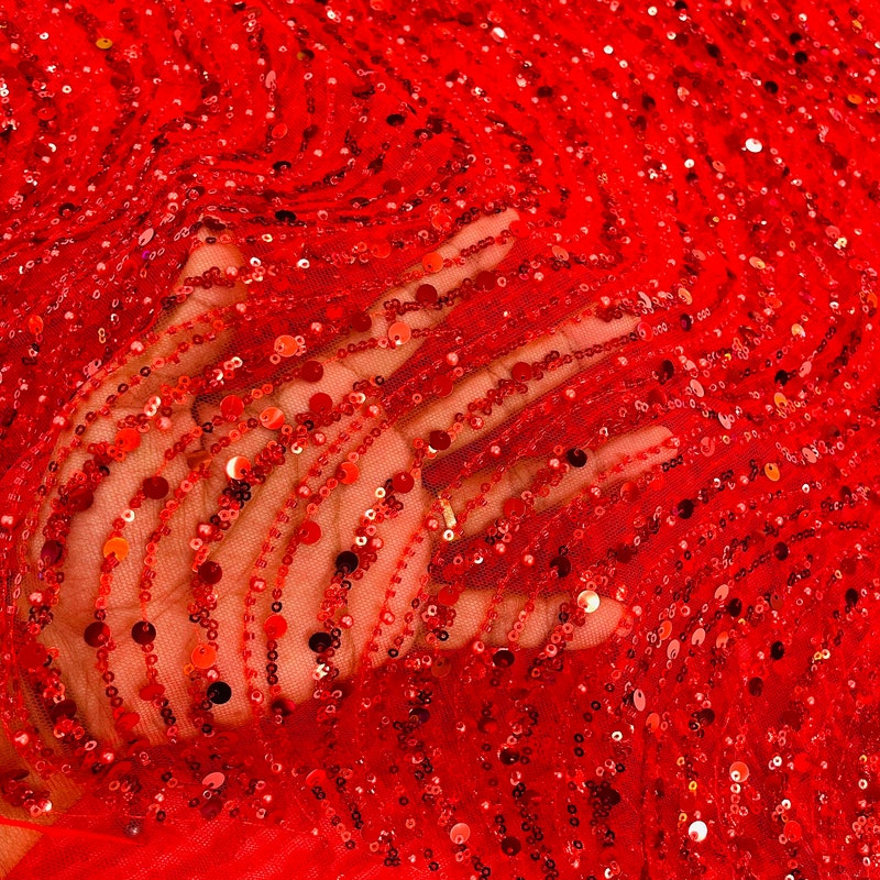 Chiffon Beaded Red Fabric - Etsy