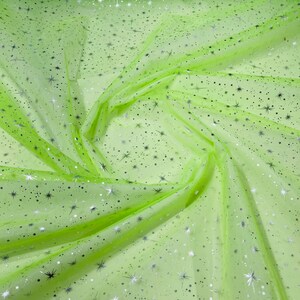 Foil Stars Silver on Lime Green Sheer Organza Sold by the Yard, 60 ...