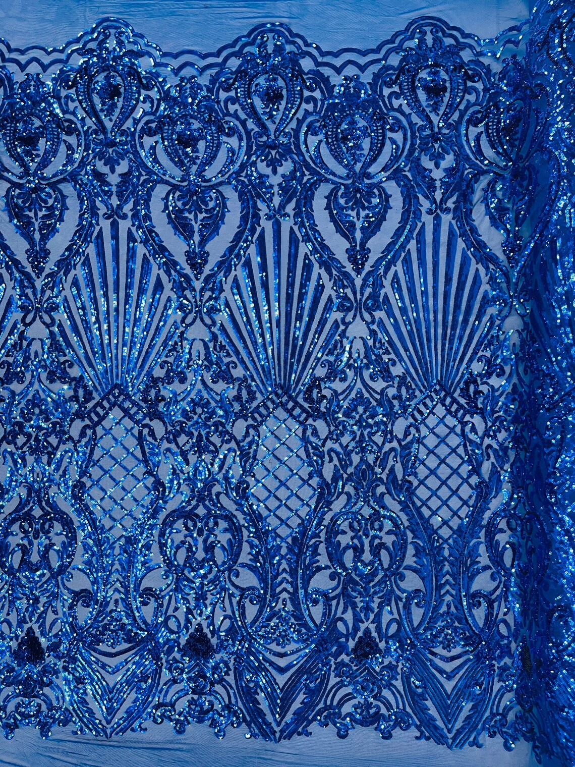 Royal Blue Sequin Fabric Selena Damask Design on a 4 Way - Etsy