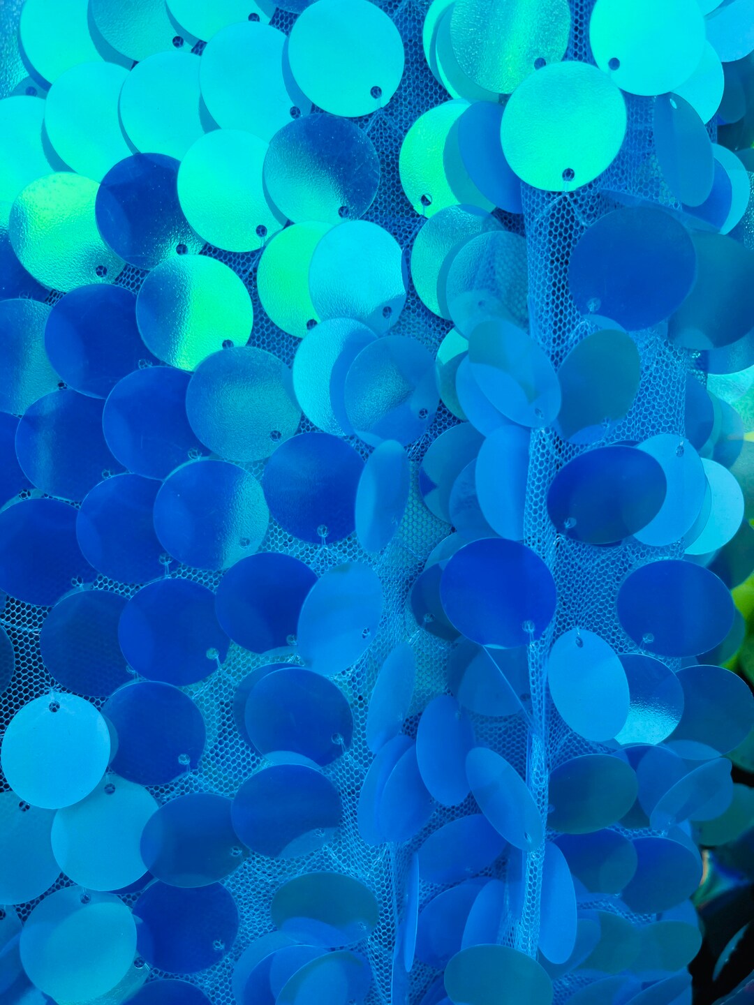 Iridescent Turquoise Round Sequin Fabric, Tear Drop Mermaid Sequin ...