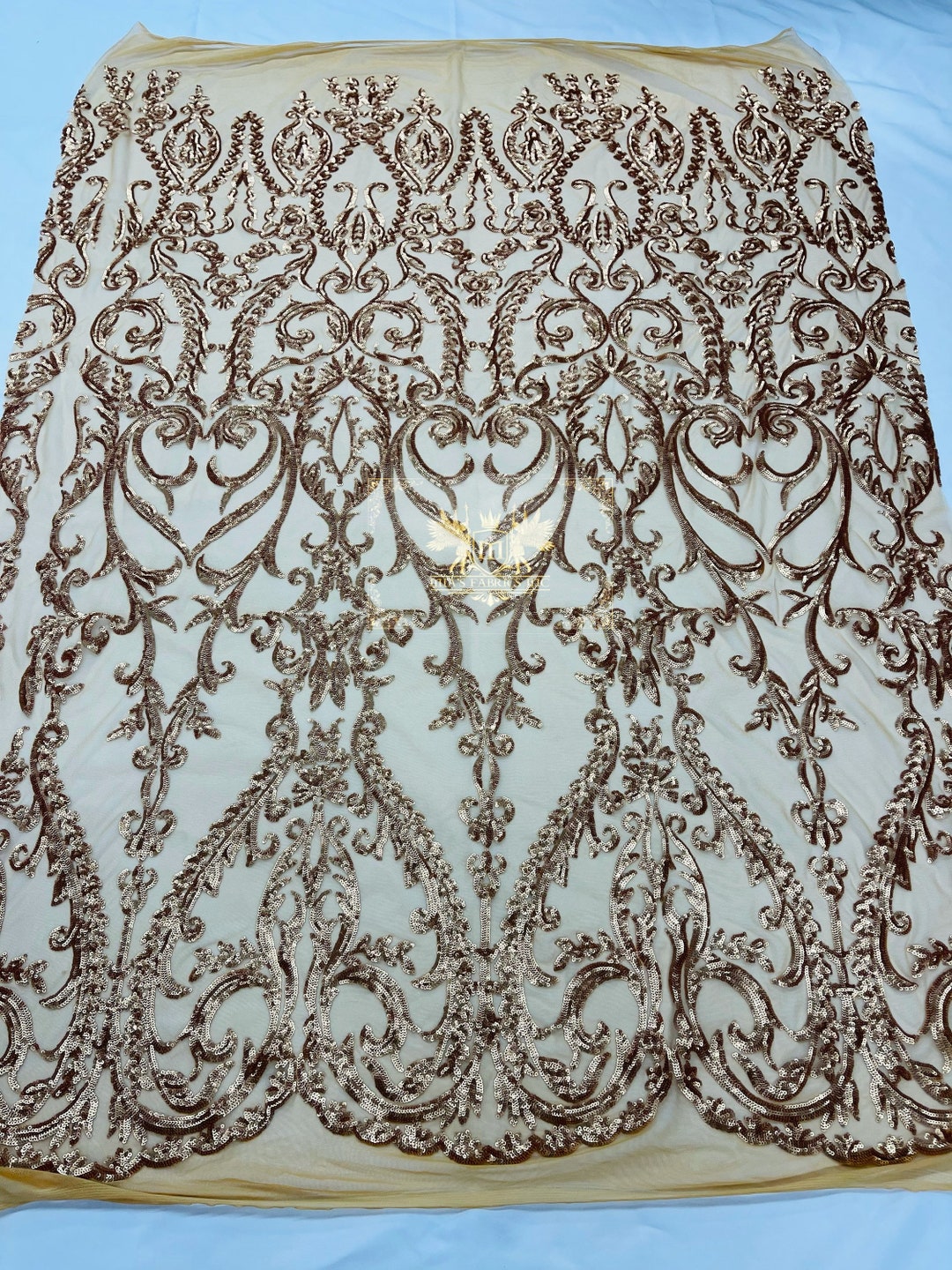 Matte Gold Sequin Lace Fabric, Embroidered Damsk Design, 4-way Stretch ...