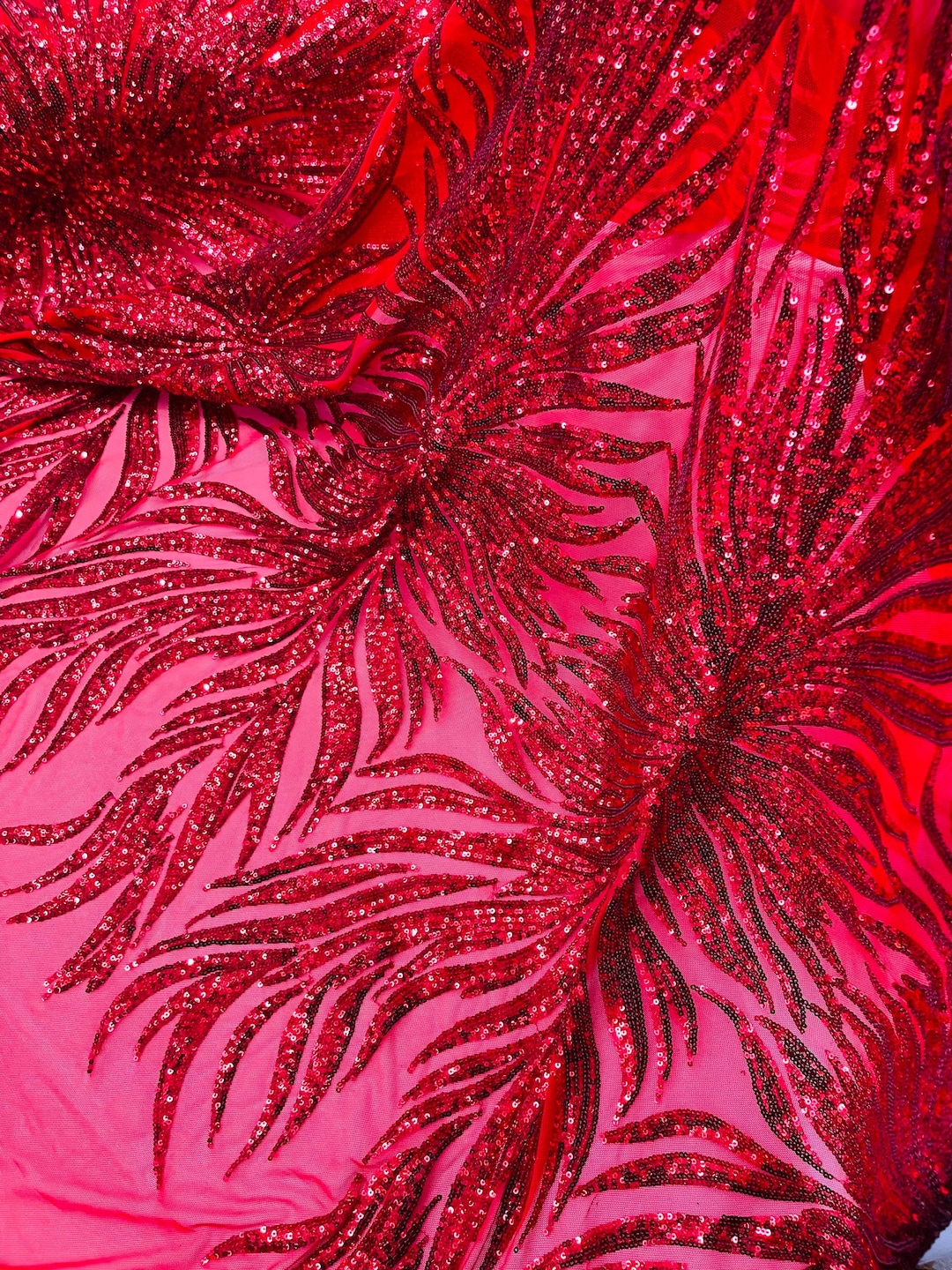 Red Sequin Fabric, Phoenix Wing Embroidery, 4-way Stretch Mesh, Sold by ...