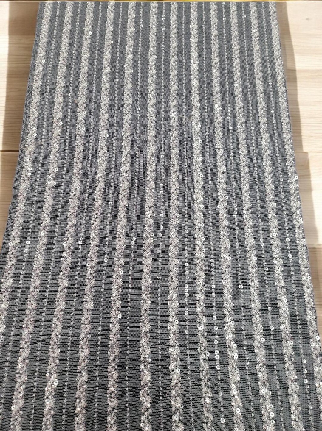 Off White Line Beaded Fabric by the Yard, Bridal Beaded, Line Pattern ...