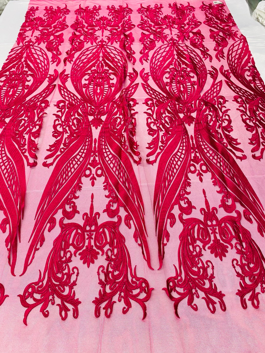 Fuchsia Floral Embroidered Lace Fabric, Wedding Gown Mesh Lace, by the ...