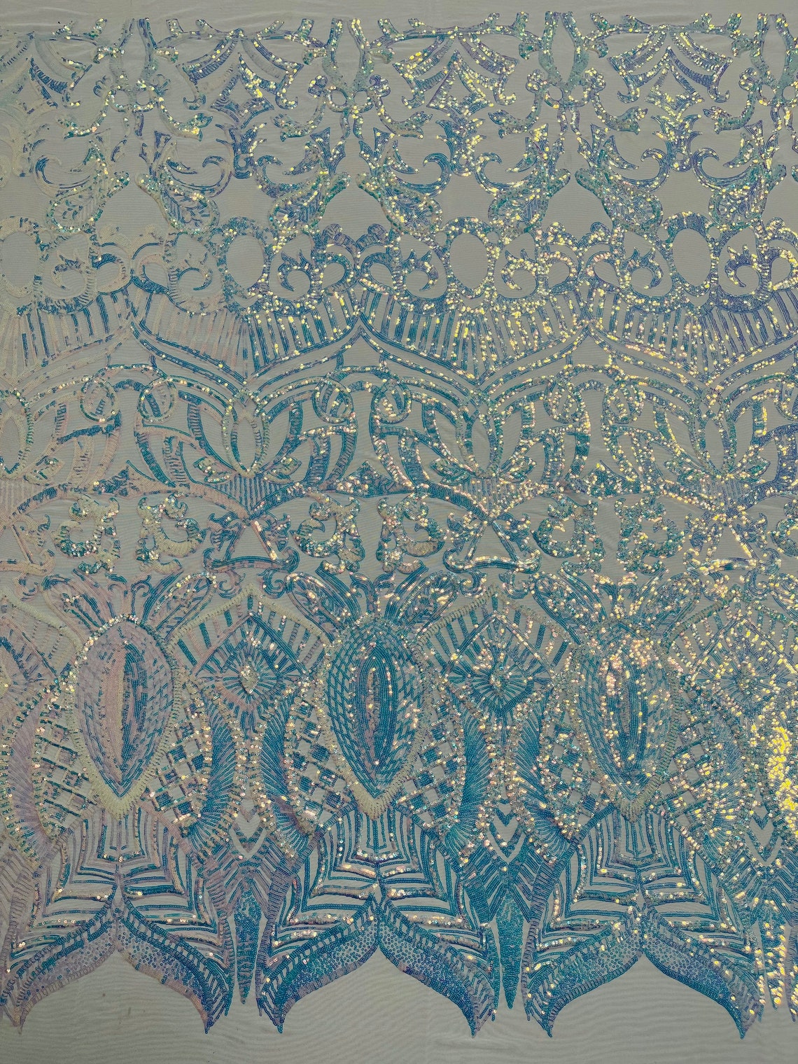 Clear Iridescent Sequins on White Mesh by the Yard Royalty - Etsy