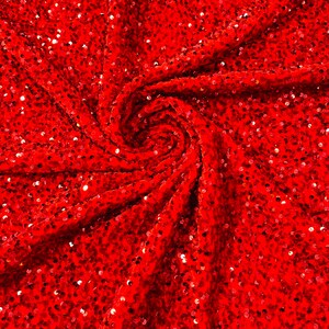 Red Sequin Velvet Fabric | Red on Stretch Velvet | by the Yard | All ...