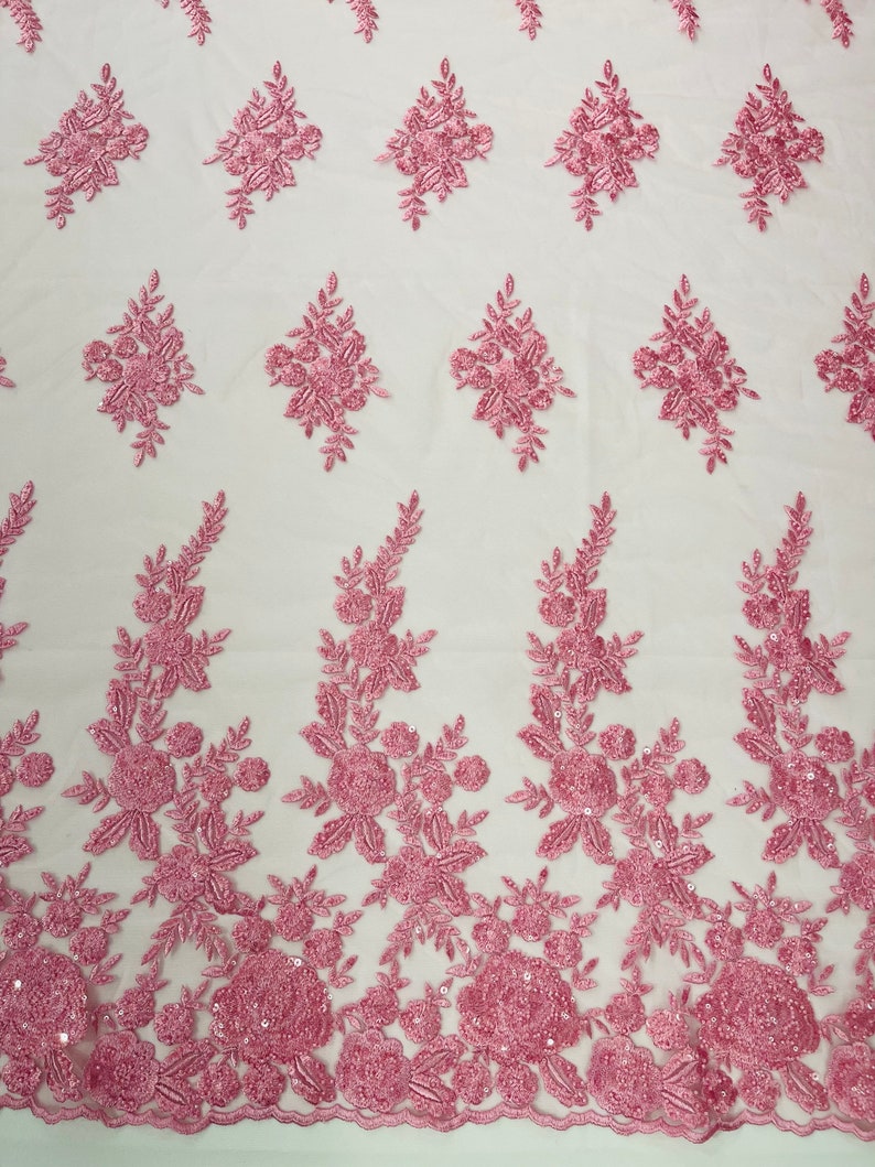 Pink Floral Pattern Beaded Fabric Embroidered Beaded & - Etsy
