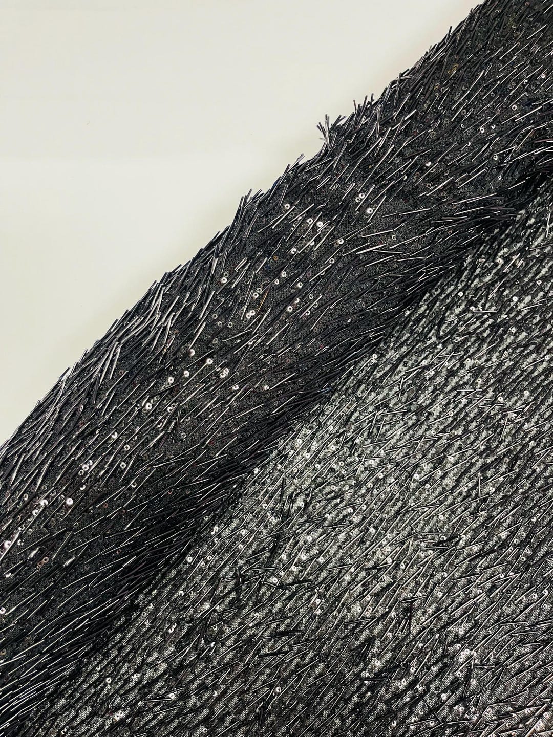 Black Gleam Beaded With Sequins Stretch Mesh Fabric by the Yard ...