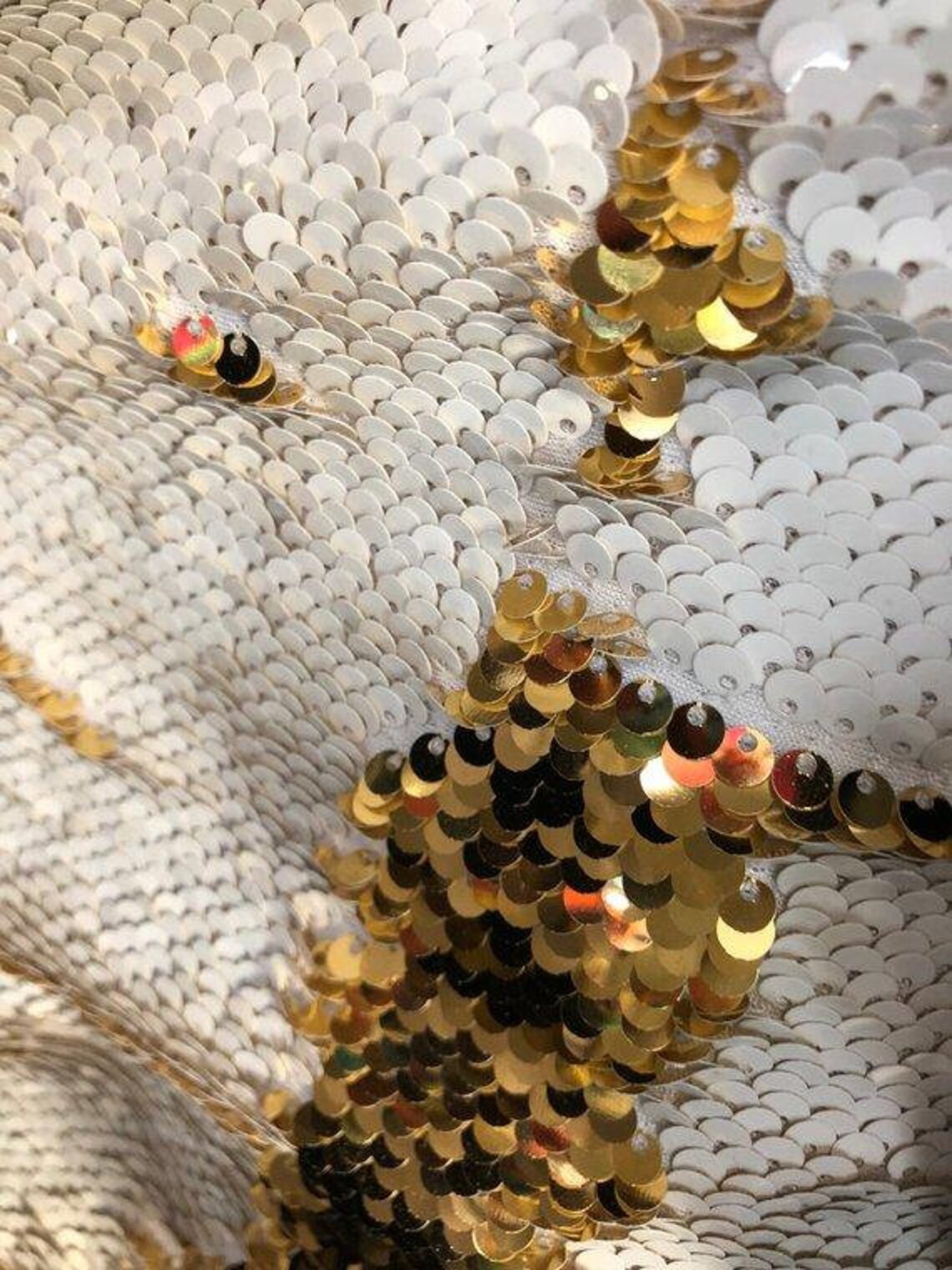 Gold/white Flip up Sequins Reversible 2-way Stretch 58/60 - Etsy
