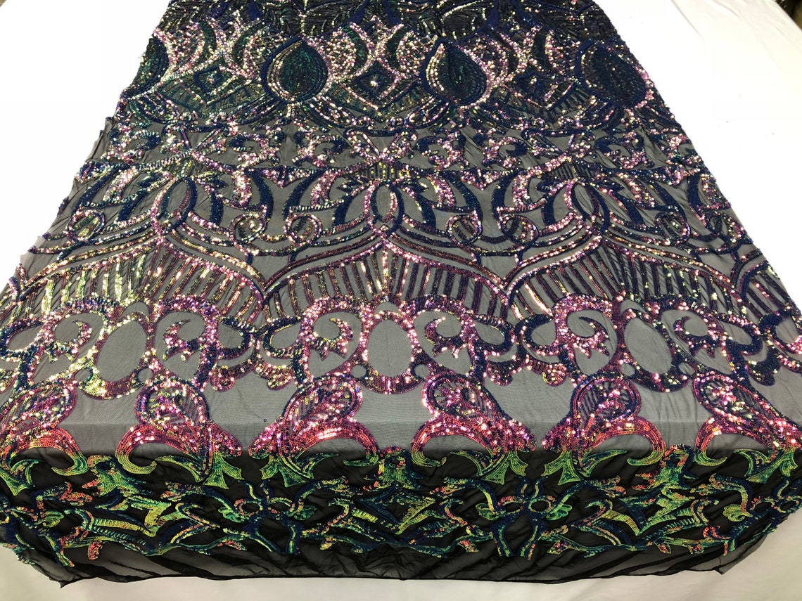 Iridescent Rainbow Sequin Fabric Royalty Design Embroidered - Etsy
