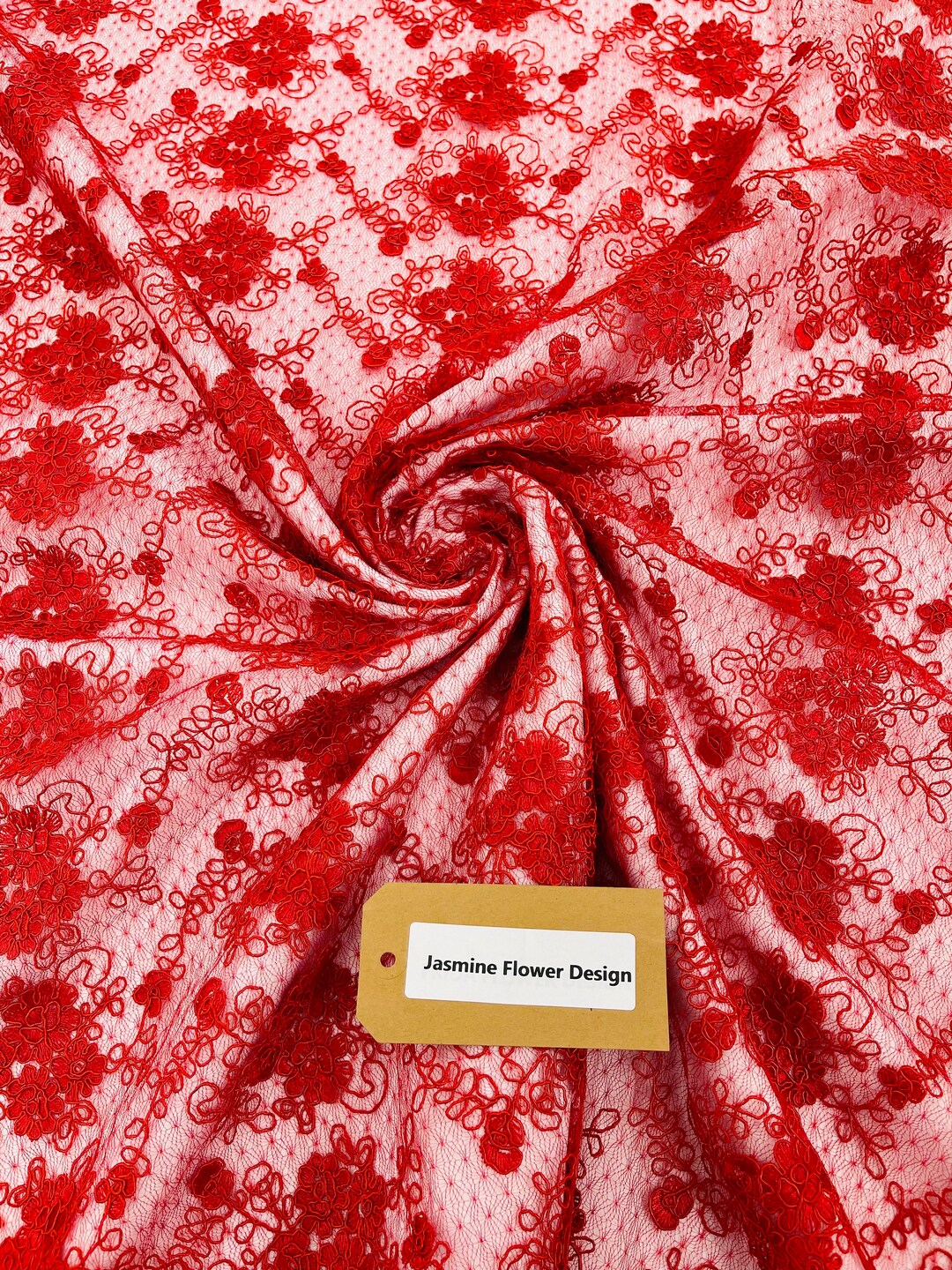 Red Jasmine Flower Lace Fabric: Embroidered Mesh, Bridal Wedding Dress ...