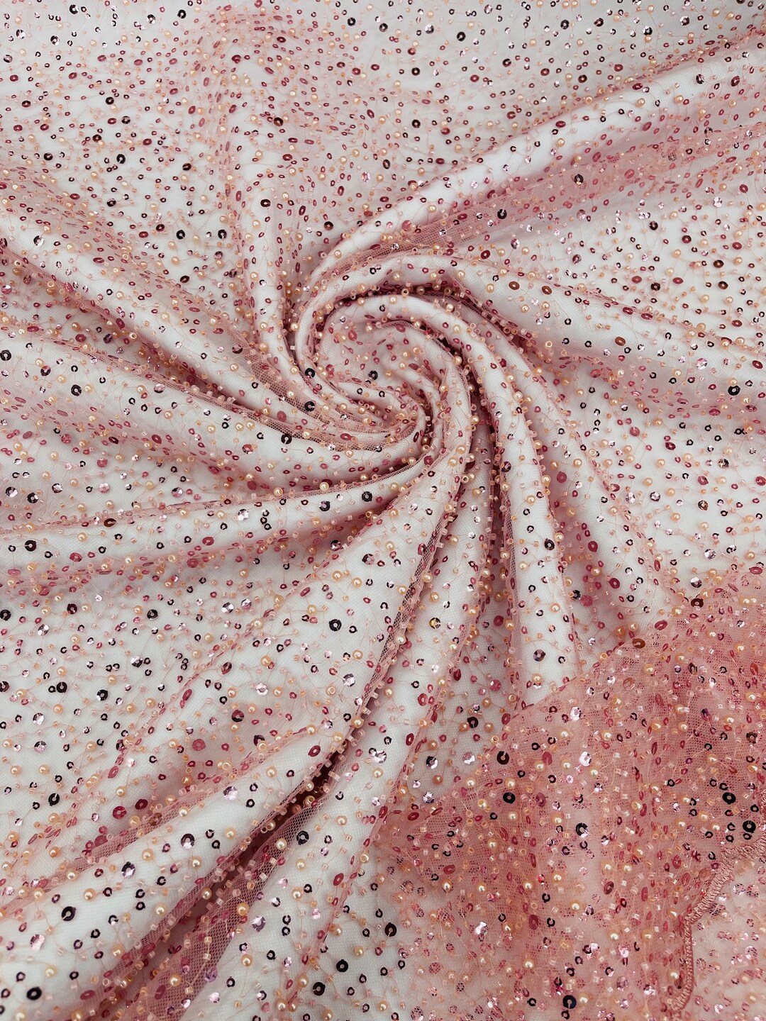 Dusty Pink Beaded Mesh Lace Embroidery Beaded Fabric by the Yard With ...