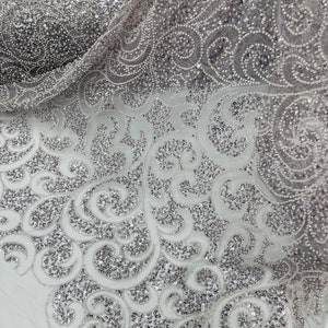 Silver Fashion Beaded Fabric, Lace Beads Sequin Floral Fabric by the ...