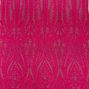 Neón Hot Pink Sequin Fabric 4 Way Stretch Damask Design Sequins on ...