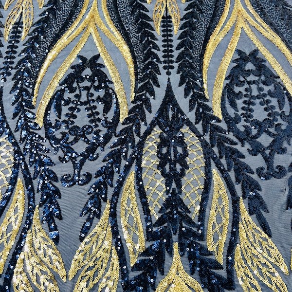 Navy Blue and Gold Upholstery Fabric - Etsy