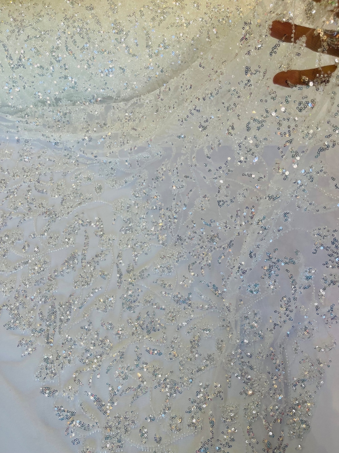 Off White/silver Sequin Beaded Floral Fabric, Lace Beads Sequin Floral ...