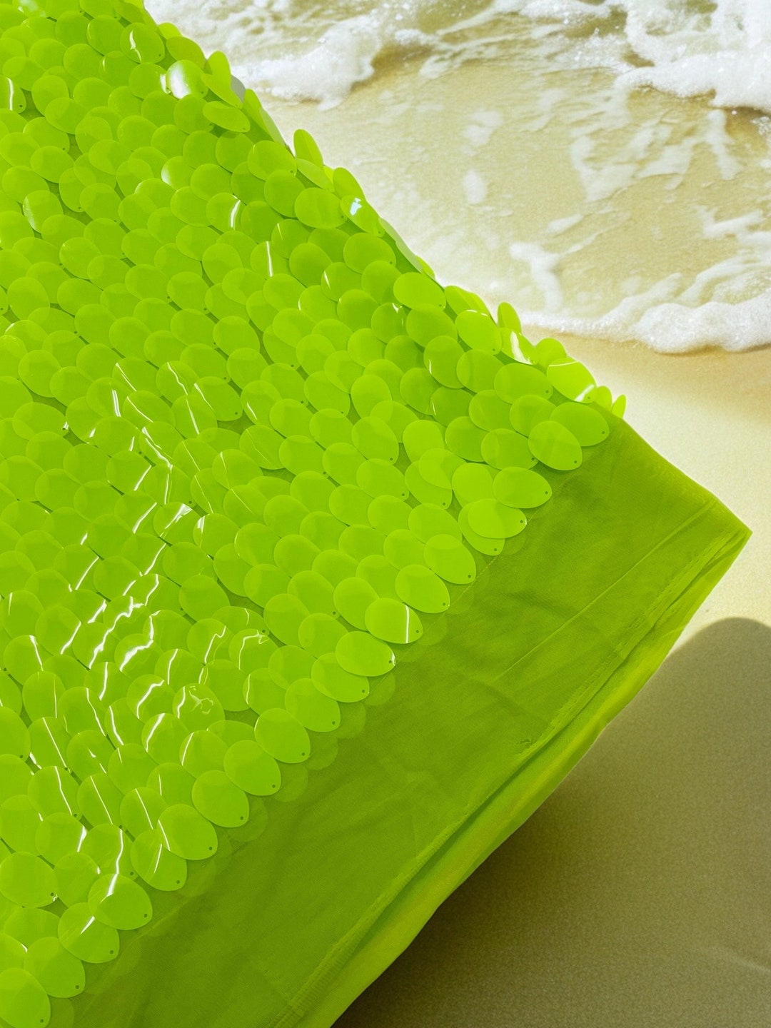 Neon Lime Green Jumbo Sequins Oval Sequin Paillette, by the Yard - Lime ...