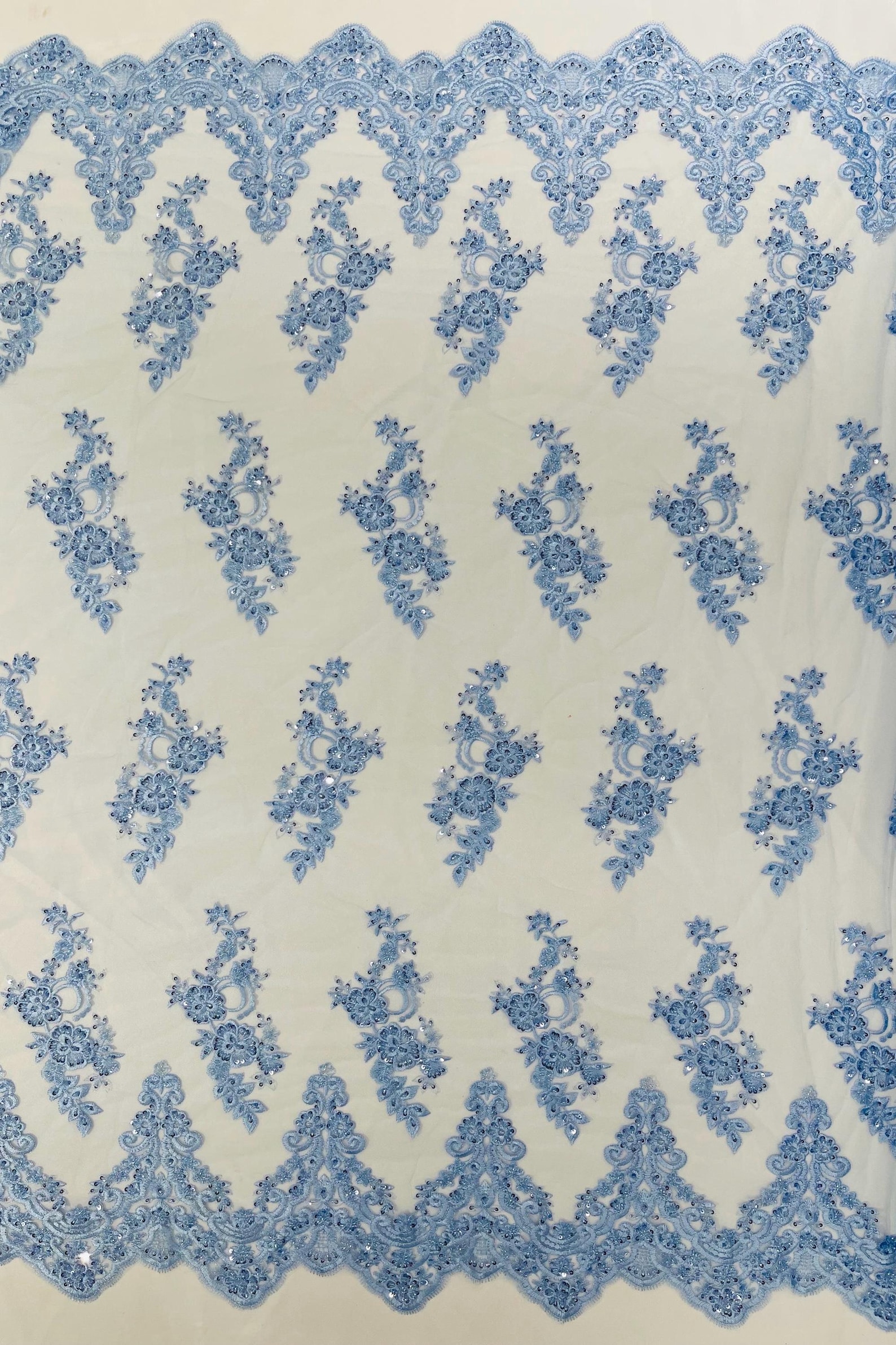 Baby Blue Embroidery Beaded Fabric With Sequin on a Mesh, Baby Blue ...