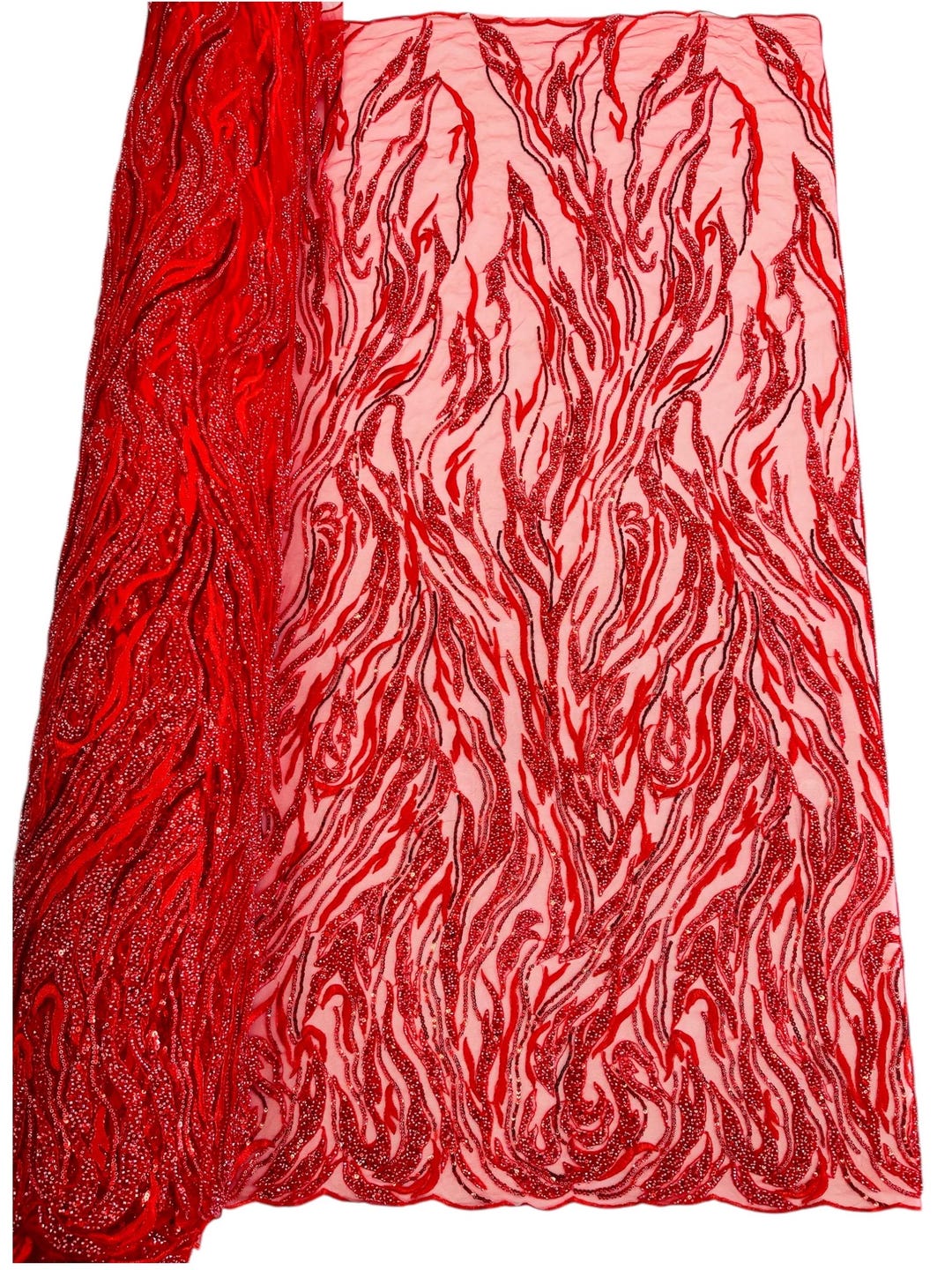 Red Beaded Fabric by the Yard, Luxury Fashion Design Beads and Sequins ...