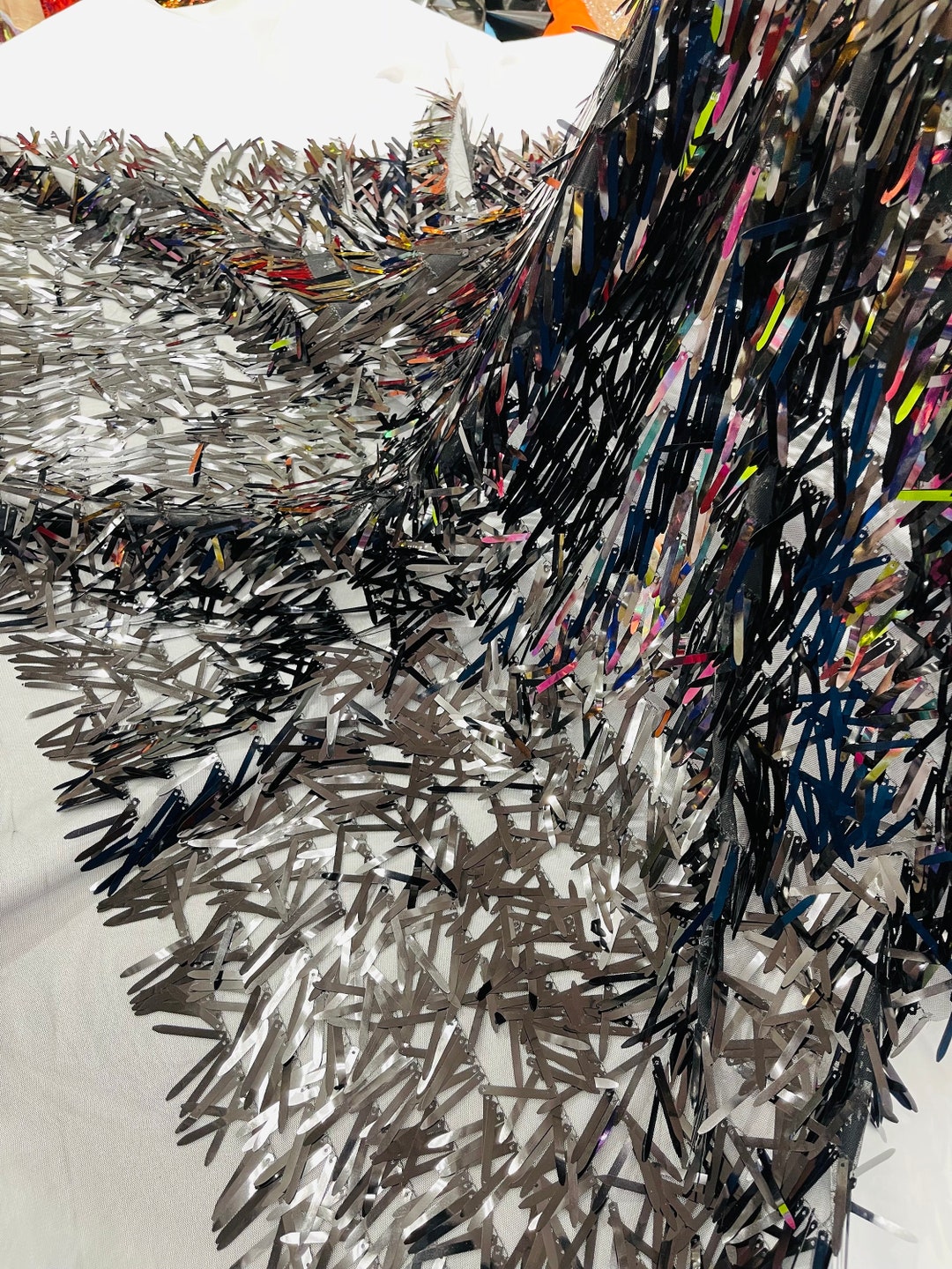 Black Sword Shaped Sequins by the Yard, Long Strips Sequins Fabric ...