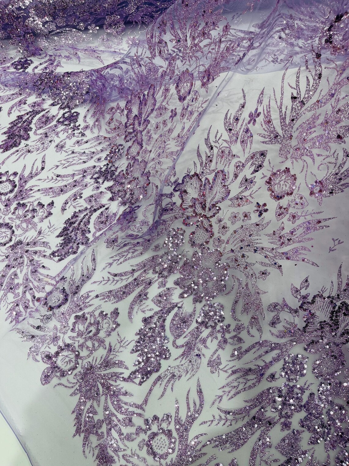 Lilac Glitter Sequin Mesh Lace Fabric, Wedding Decor Fabric Bridal/prom ...