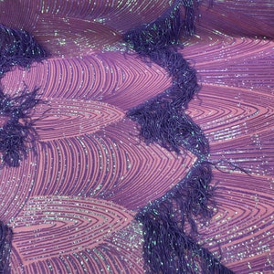 Iridescent Lilac Fringe Sequins on Mauve Mesh, Fringe Design ...