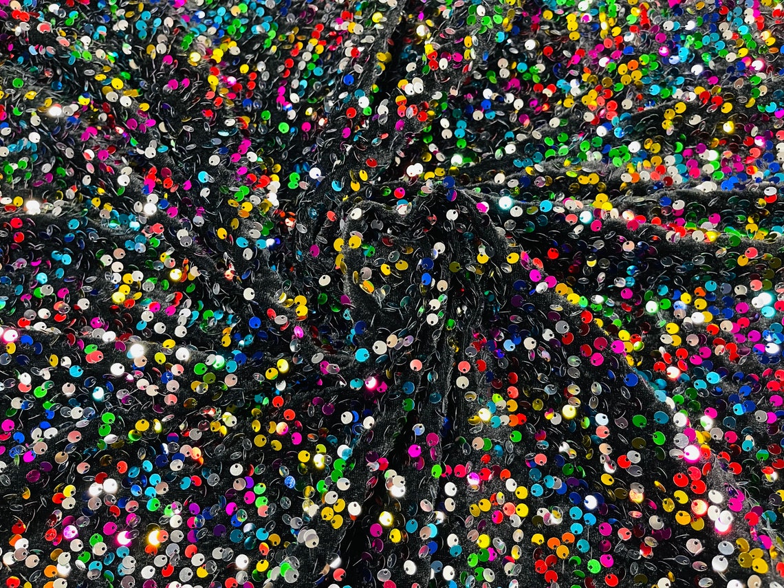 Rainbow Sequin on Black Stretch Velvet With Partial Luxury - Etsy