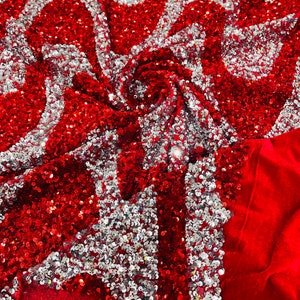 Stretch Velvet Sequins - Red / Silver Sequin on Stretch Velvet Fabric ...