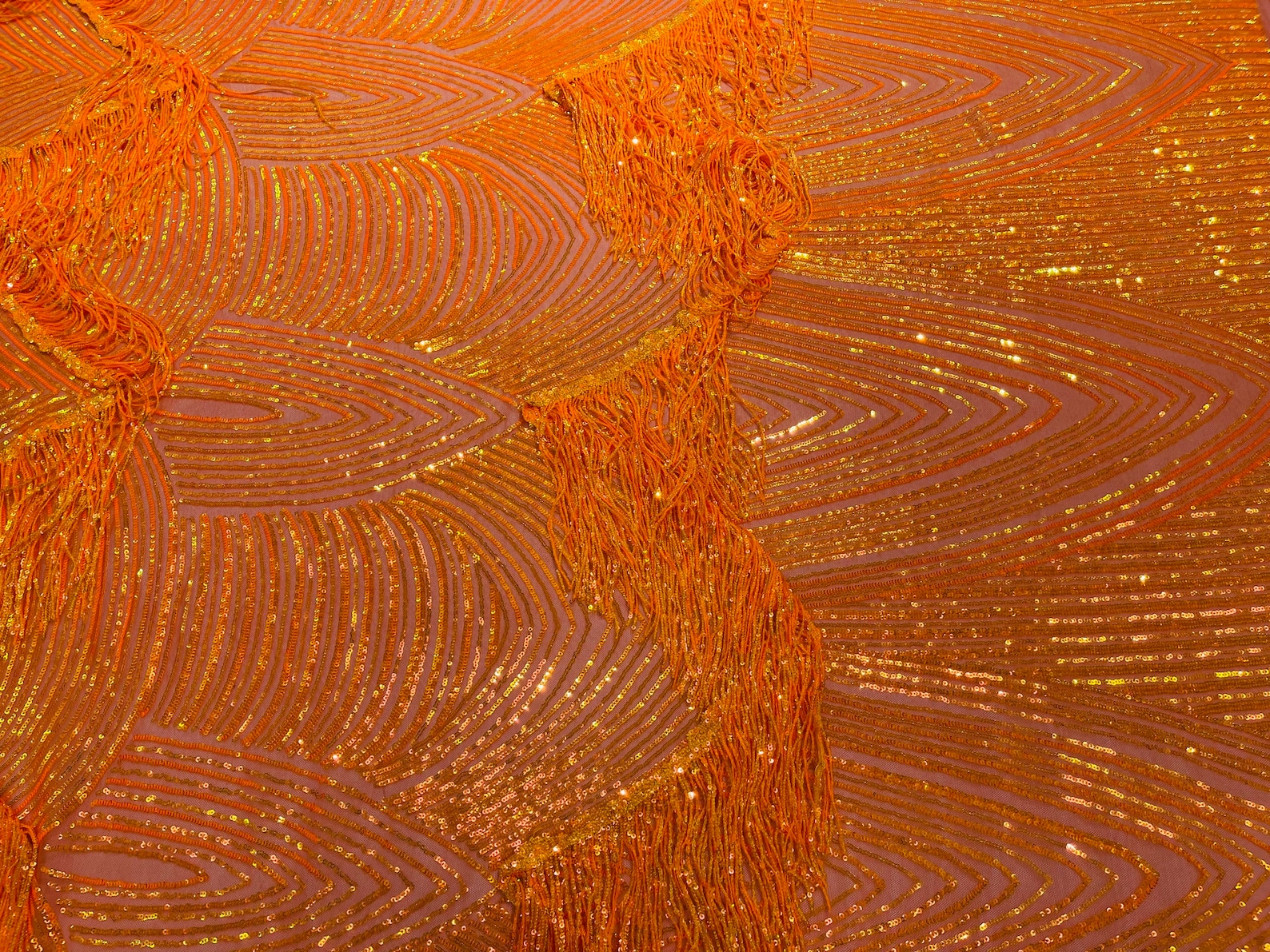 Orange Iridescent Fringe Sequins on Power Mesh Fringe Design - Etsy