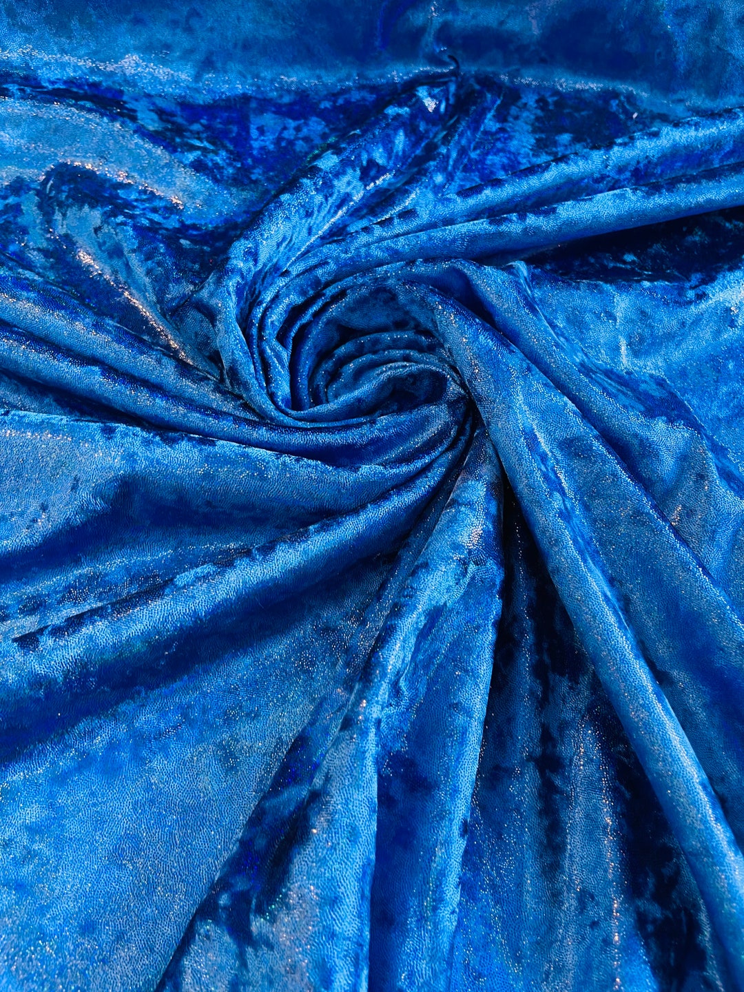 Oil Slick Royal Blue Iridescent Foggy Foil Stretch Velvet by the Yard ...