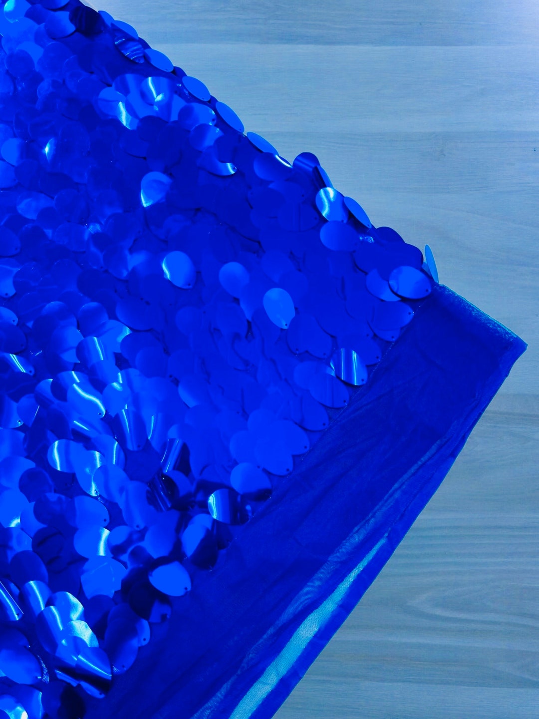 Royal Blue Jumbo Sequins Oval Sequin Paillette, by the Yard - Blue Mesh ...