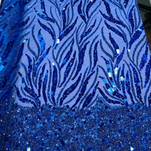 Royal Blue Fashion Beaded Fabric by the Yard | Bridal Heavy Beaded ...