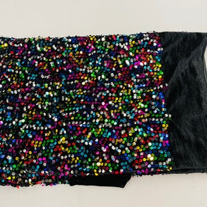 Rainbow Sequin on Black Stretch Velvet With Partial Luxury Sequins 5mm ...