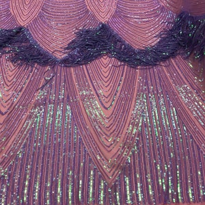 Iridescent Lilac Fringe Sequins on Mauve Mesh, Fringe Design ...
