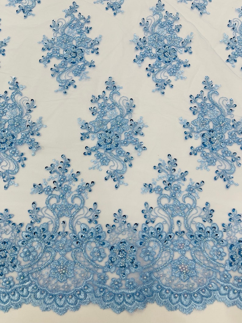 Isabela Desing | Baby Blue Embroidery Beaded Fabric With Sequin on a ...