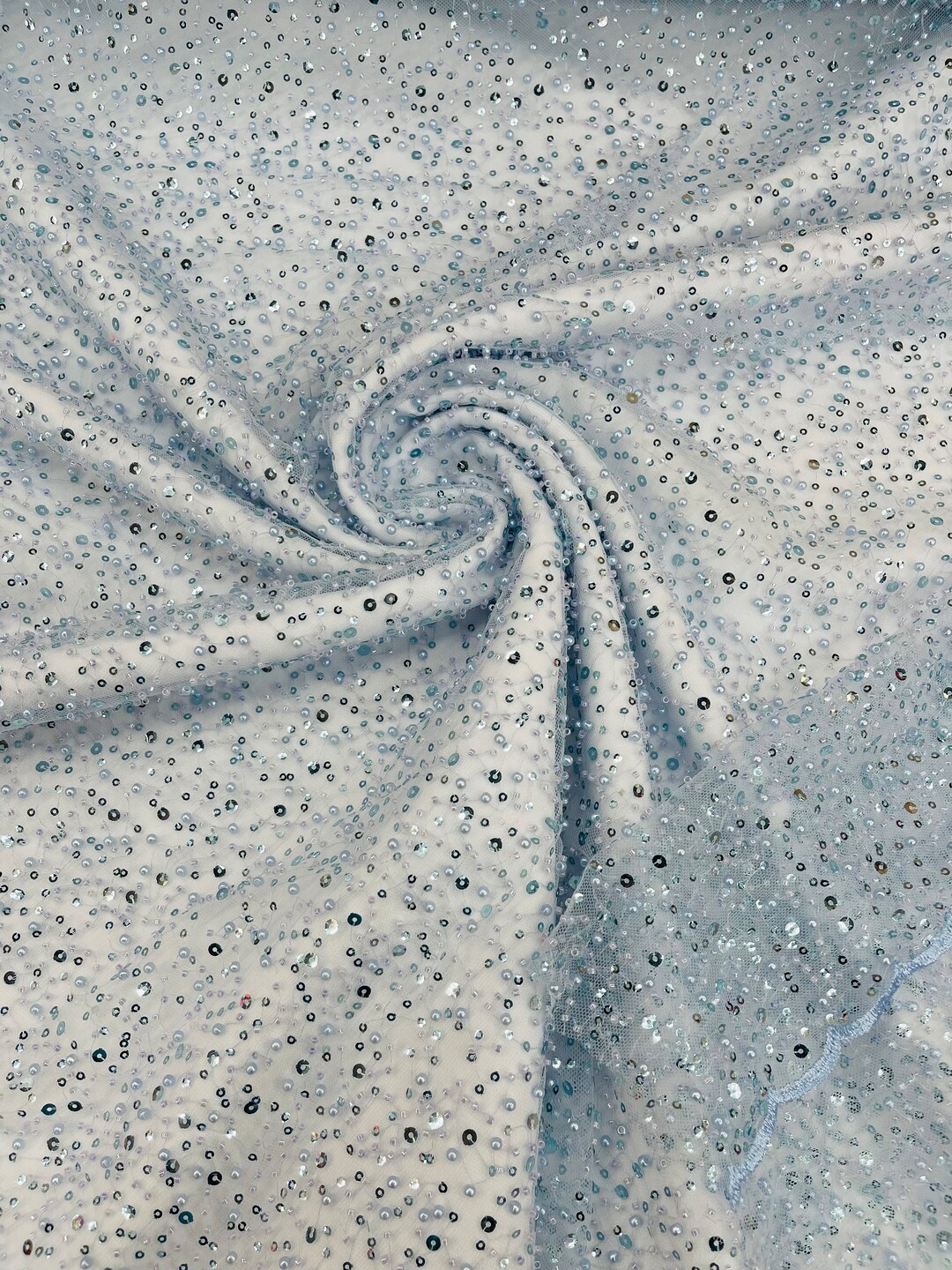 Light Blue Beaded Mesh Lace Embroidery Beaded Fabric by the Yard With ...