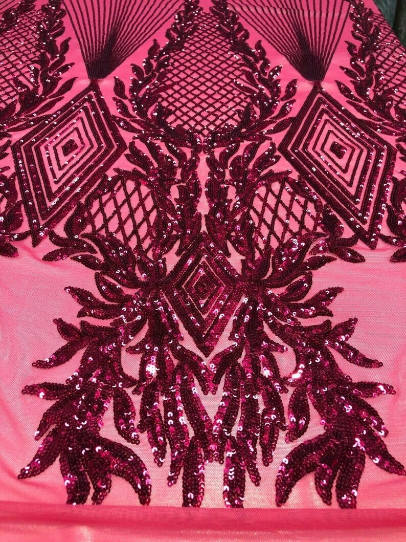 Fuchsia Sequin Fabric - Geometric Diamond 4-way Stretch Mesh - Etsy