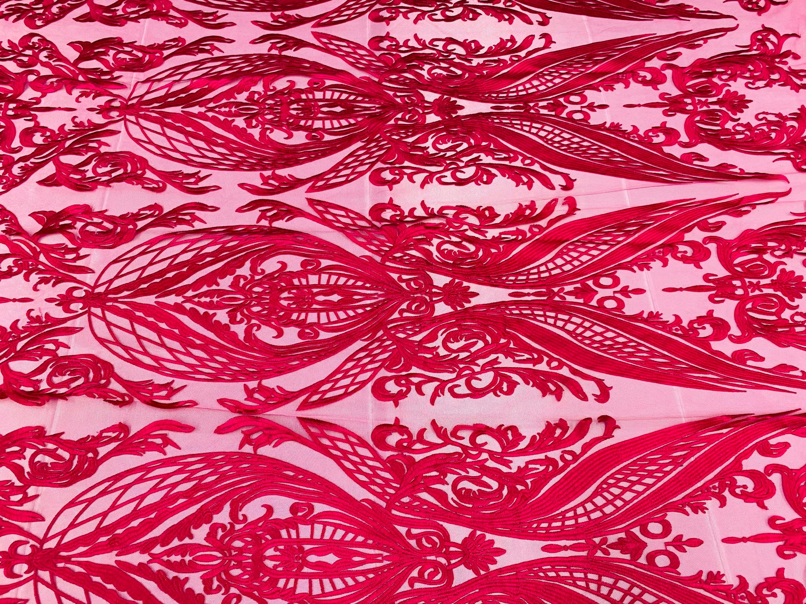 Fuchsia Floral Embroidered Lace Fabric, Wedding Gown Mesh Lace, by the ...