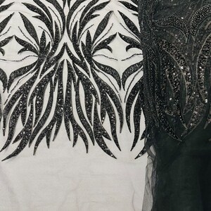 Black Beaded Damask Fabric: Embroidered Floral Wedding Lace - Etsy