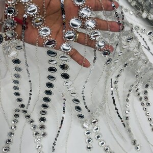 Silver Embroidered Sequin Beaded Fabric by the Yard, Fashion Design ...