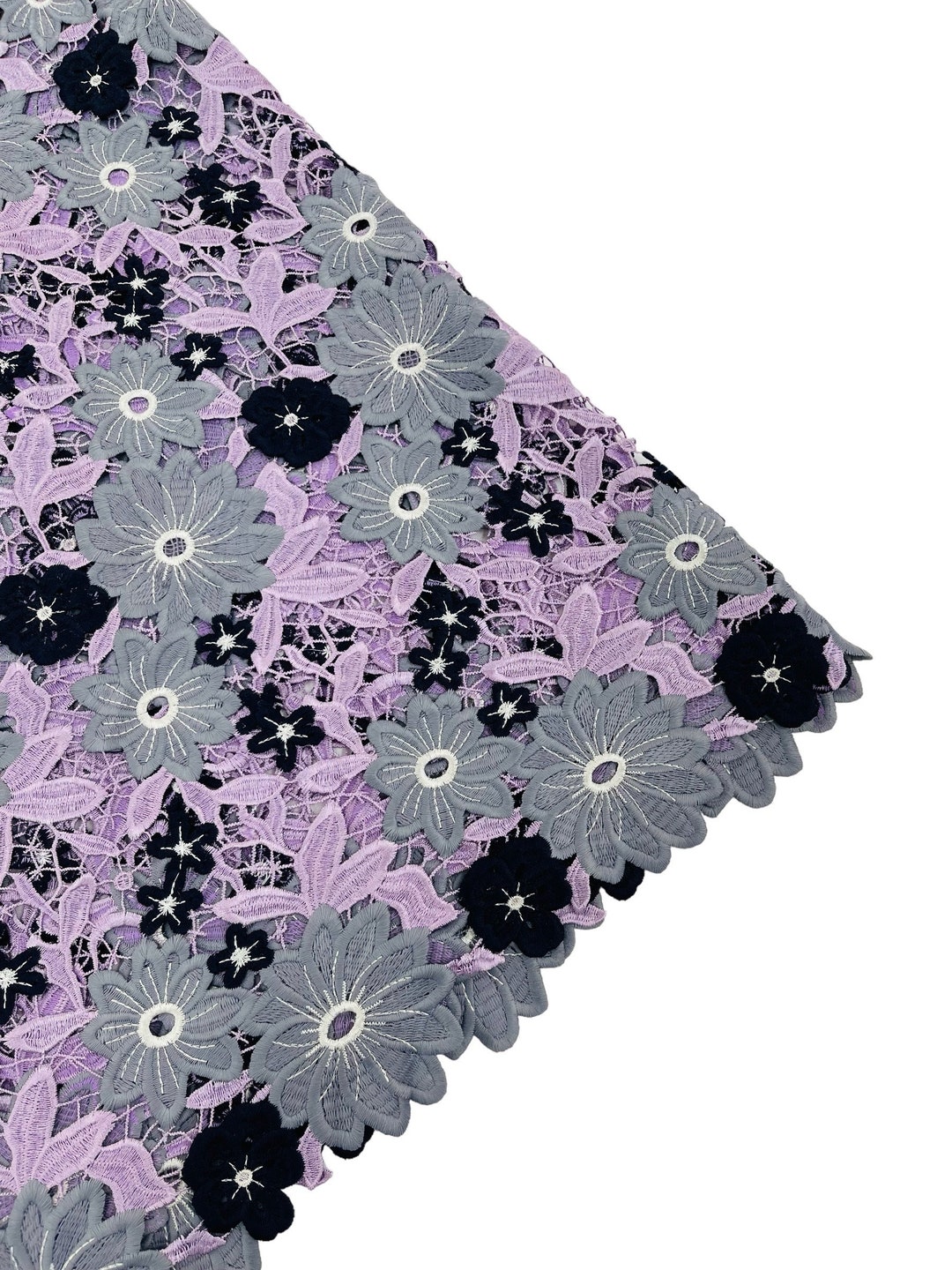 Lilac Floral Guipure Lace Fabric: Silver Flower Wedding Lace - Etsy