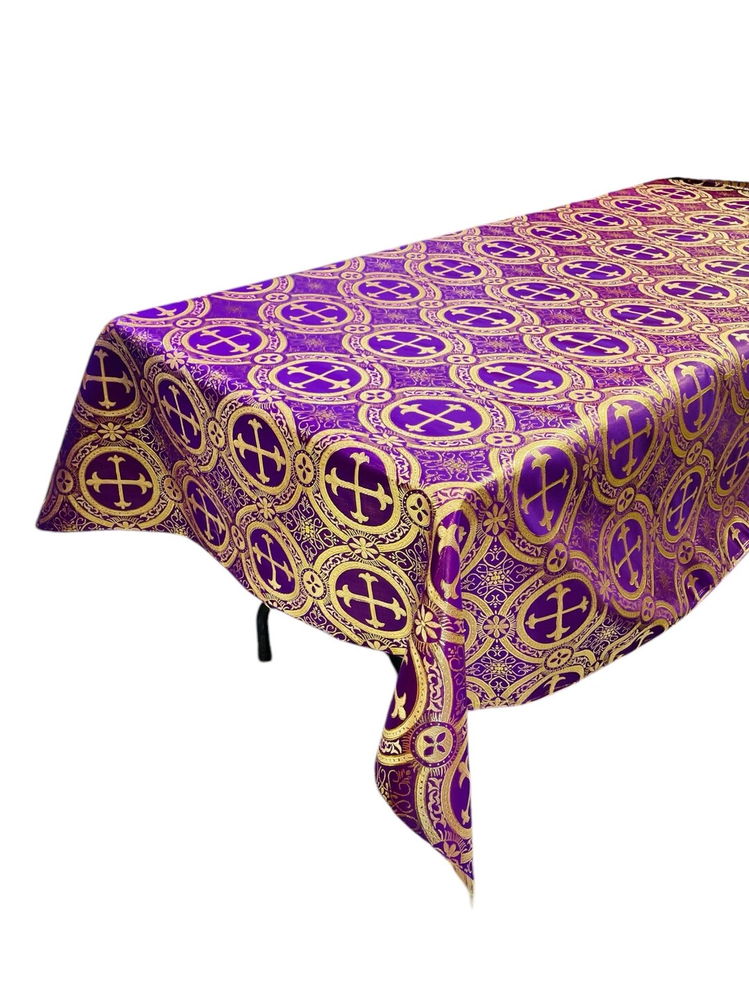 Purple Gold Religious Brocade Tablecloth - Liturgical Fabric ...