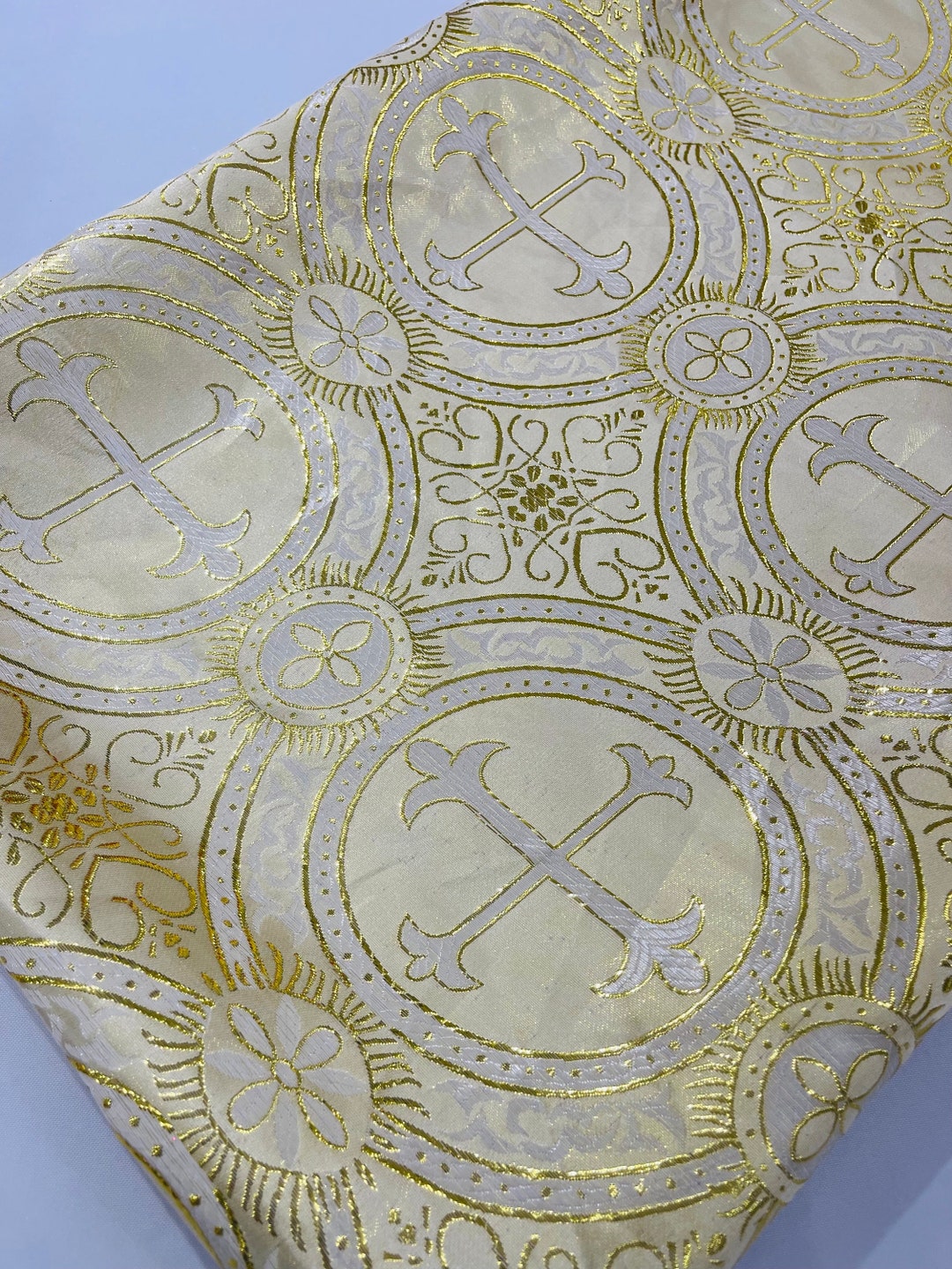 Ivory & Gold Cross Brocade: Religious Jacquard Fabric, 58/60" Wide - Etsy