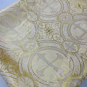 Ivory & Gold Cross Brocade: Religious Jacquard Fabric, 58/60" Wide - Etsy