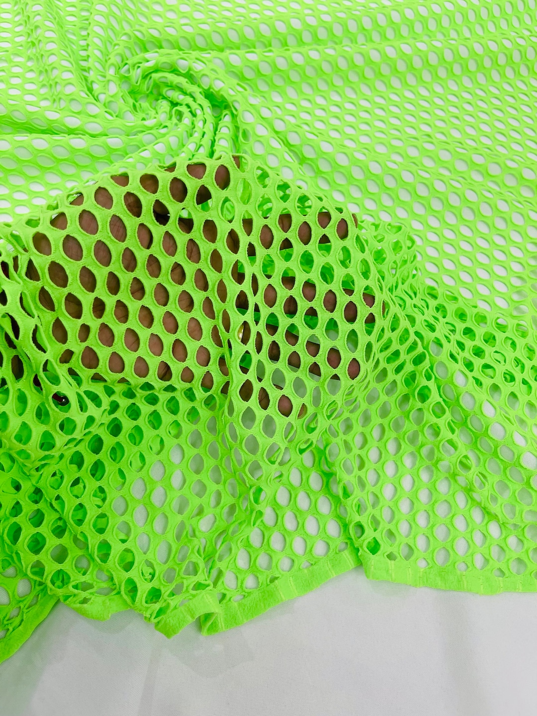Lime Green Big Hole 0.5 Inch Diamond Mesh Stretch Polyester Spandex ...