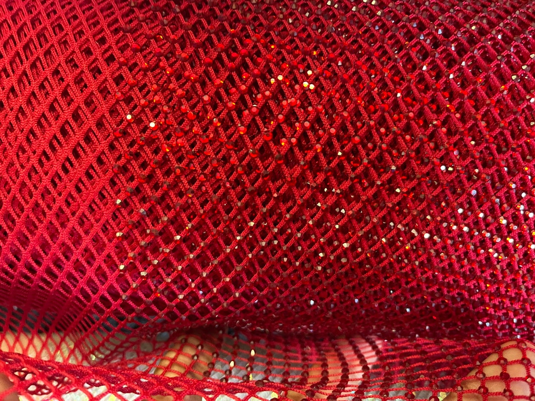 Burgundy Rhinestone Fishnet Fabric: Stretch Spandex, Crystal Stones by ...