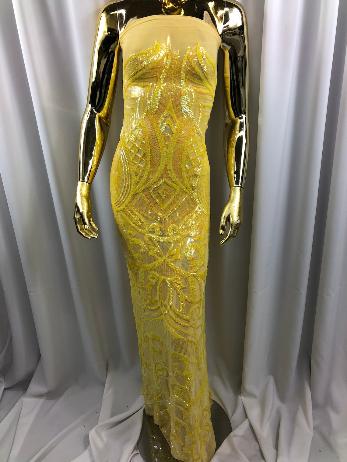 Iridescent Yellow Sequin Fabric Royalty Design Embroidered - Etsy