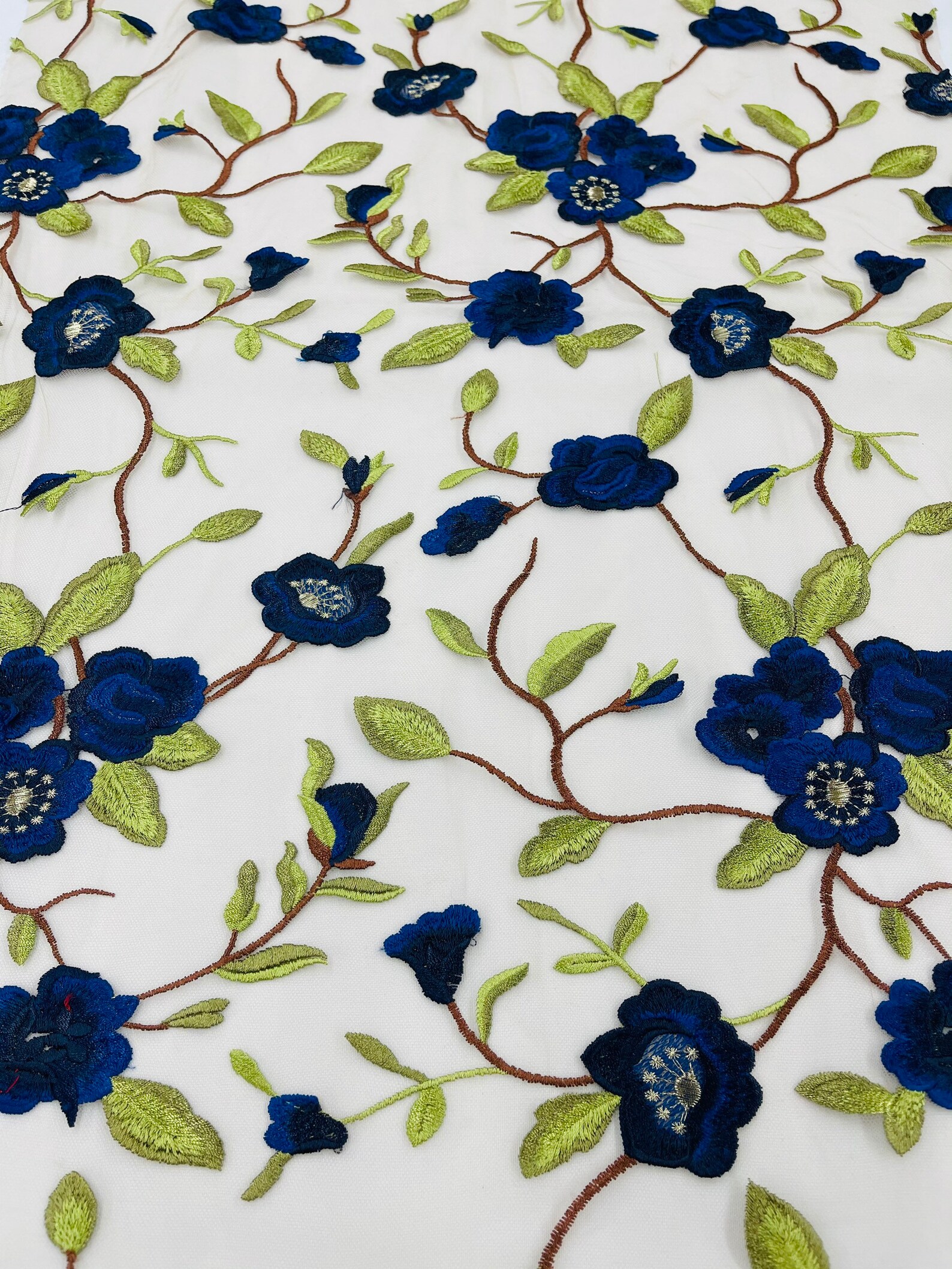 Royal Blue Floral and Leaves Embroidery on a Mesh Lace Fabric - Etsy